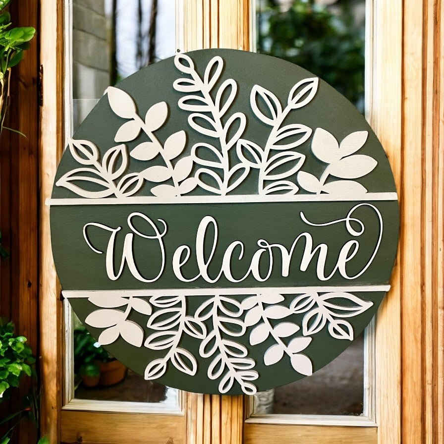 Sage Green Welcome Door Hanger/Sign – Rustic Sign Design
